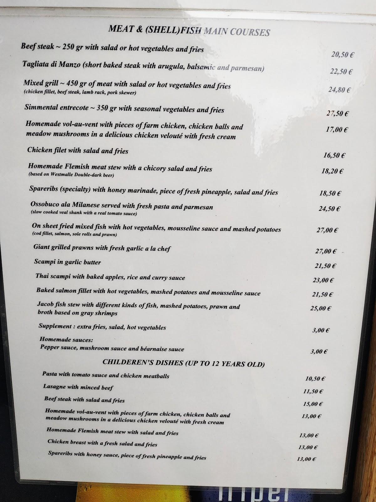 Speisekarte von Restaurant Jacob, Antwerpen, Sint-Jacobsmarkt 89
