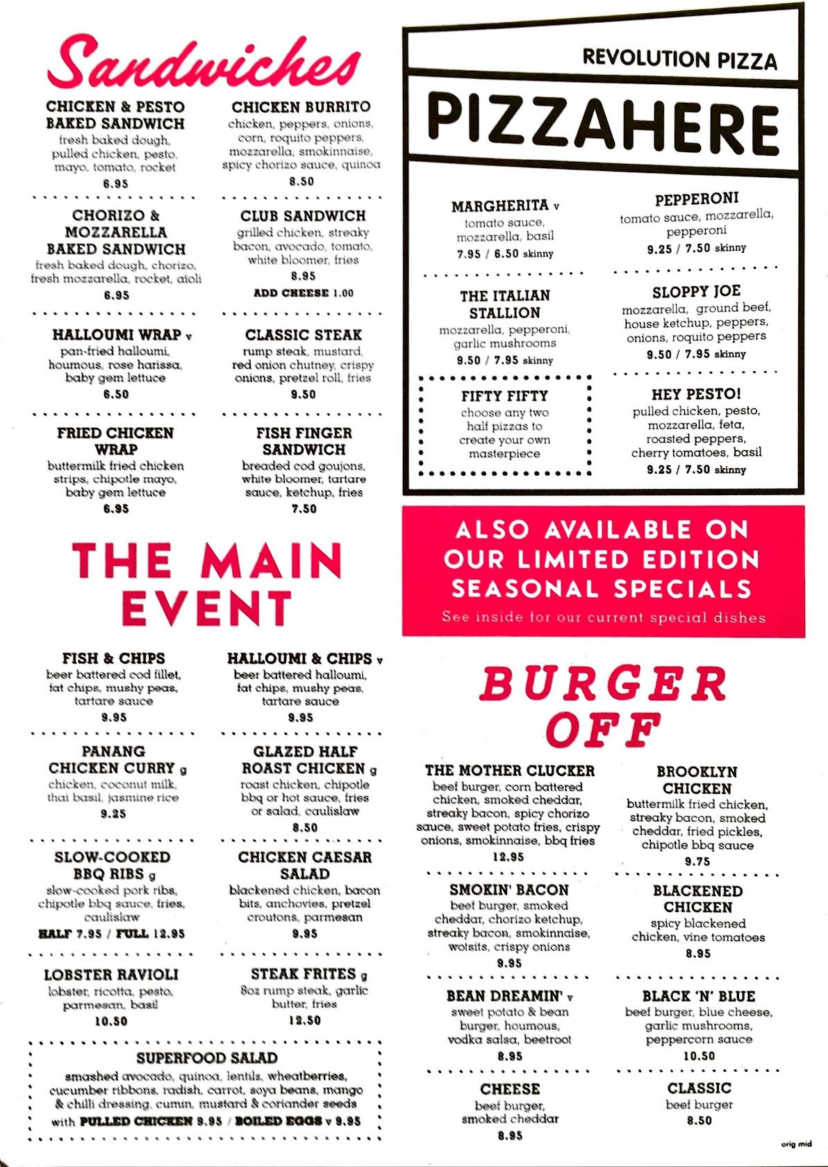 Menu at Revolution Cardiff pub & bar, Cardiff