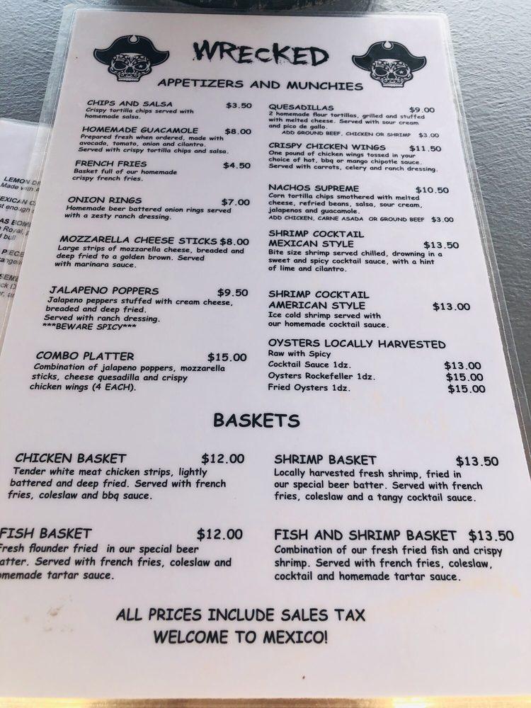 Menu at Wrecked at the Reef pub & bar, Puerto Peñasco