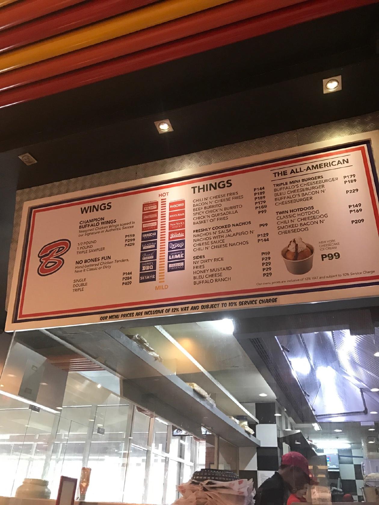 Menu at Buffalo’s Wings N' Things restaurant, Quezon City, M24G+MRC