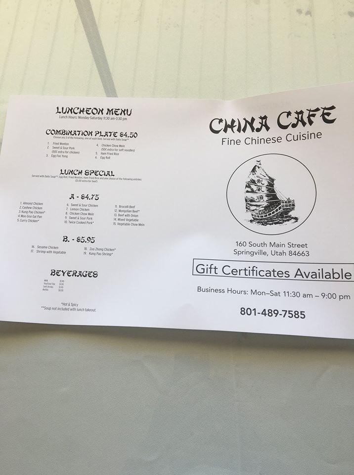Menu at China Cafe, Springville