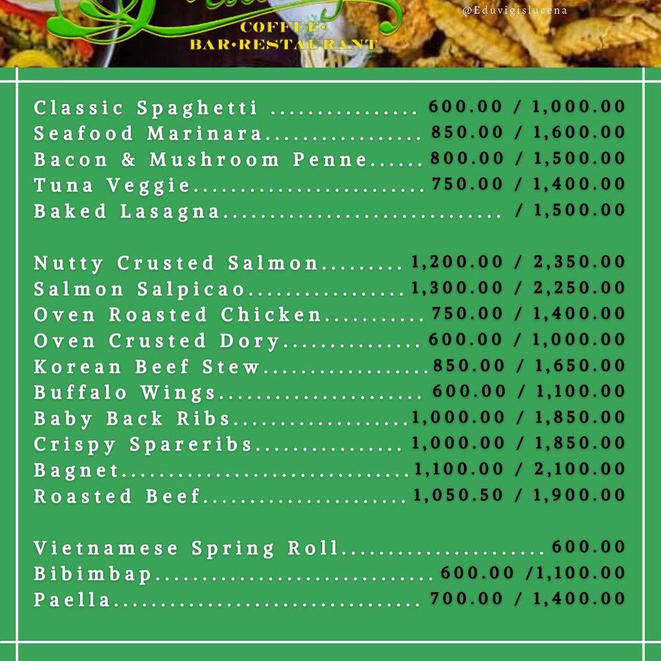 Menu at Eduvigis Coffee Bar and Restaurant, Lucena