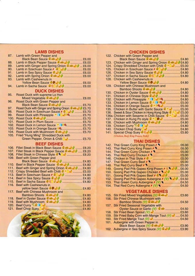 Menu at New China Inn restaurant, Broadstairs
