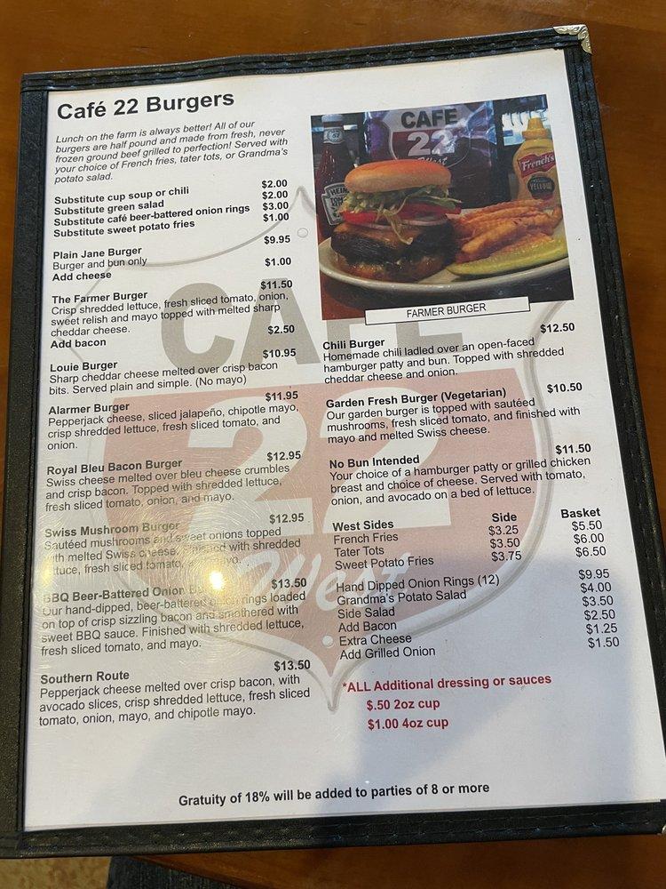 Menu at Cafe 22 West, Salem, Salem Dallas Hwy NW