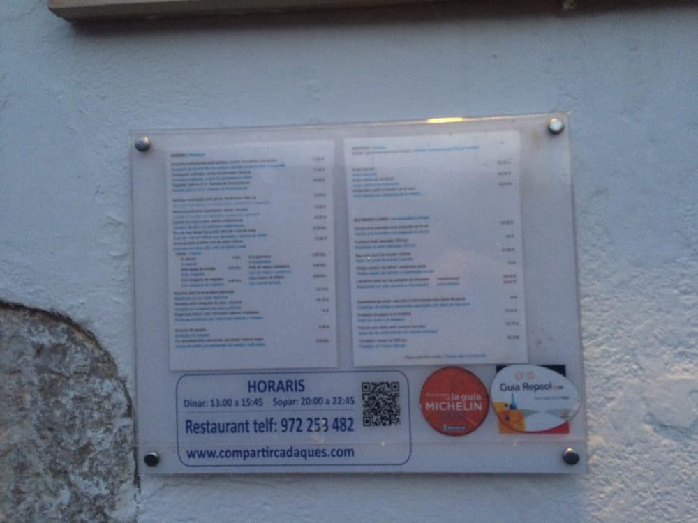 Carta del restaurante Compartir, Cadaqués, Riera del Sant Vicenç