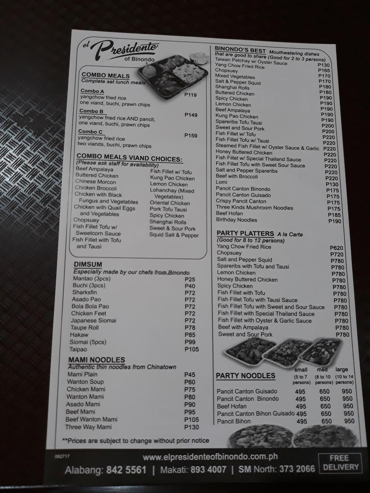 Menu at El Presidente of Binondo - Glorietta 4 restaurant, Makati ...