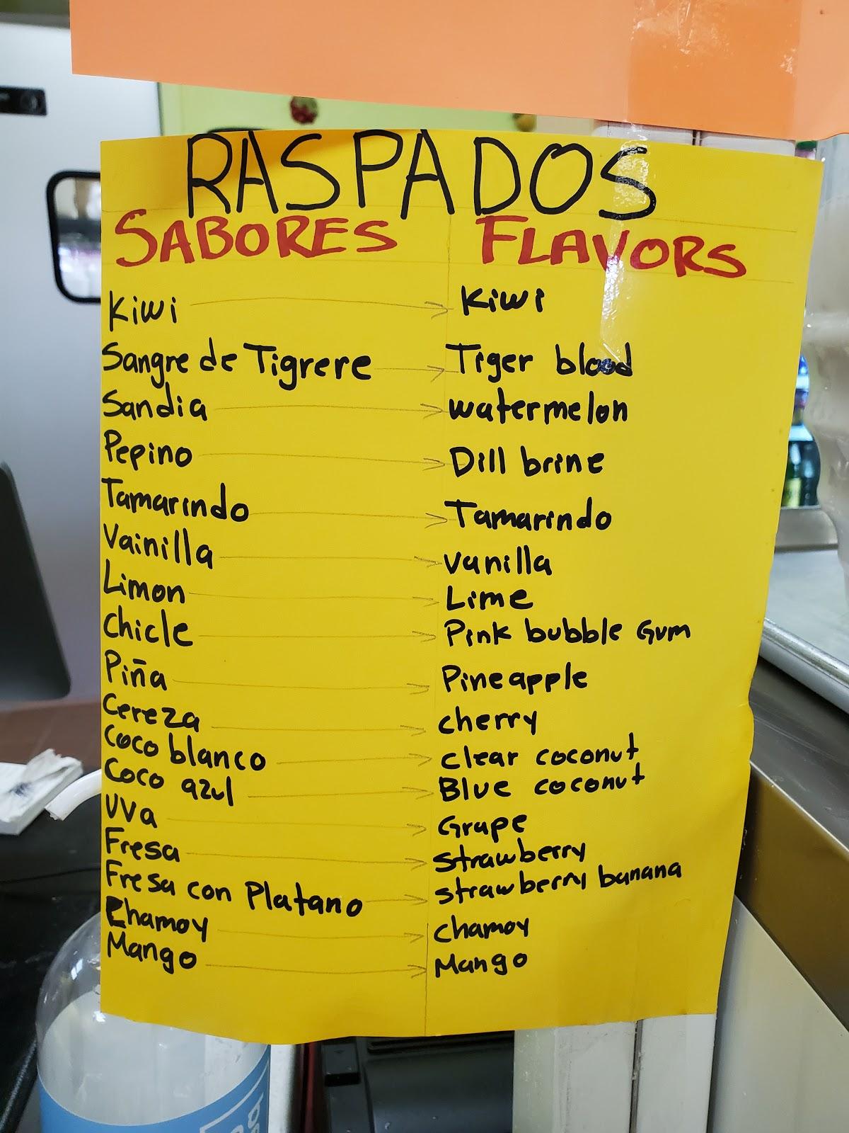 Menu at El Super Elote restaurant, Lubbock