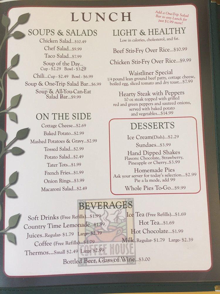 Menu at Garden of Eden restaurant, Tipperary Corner