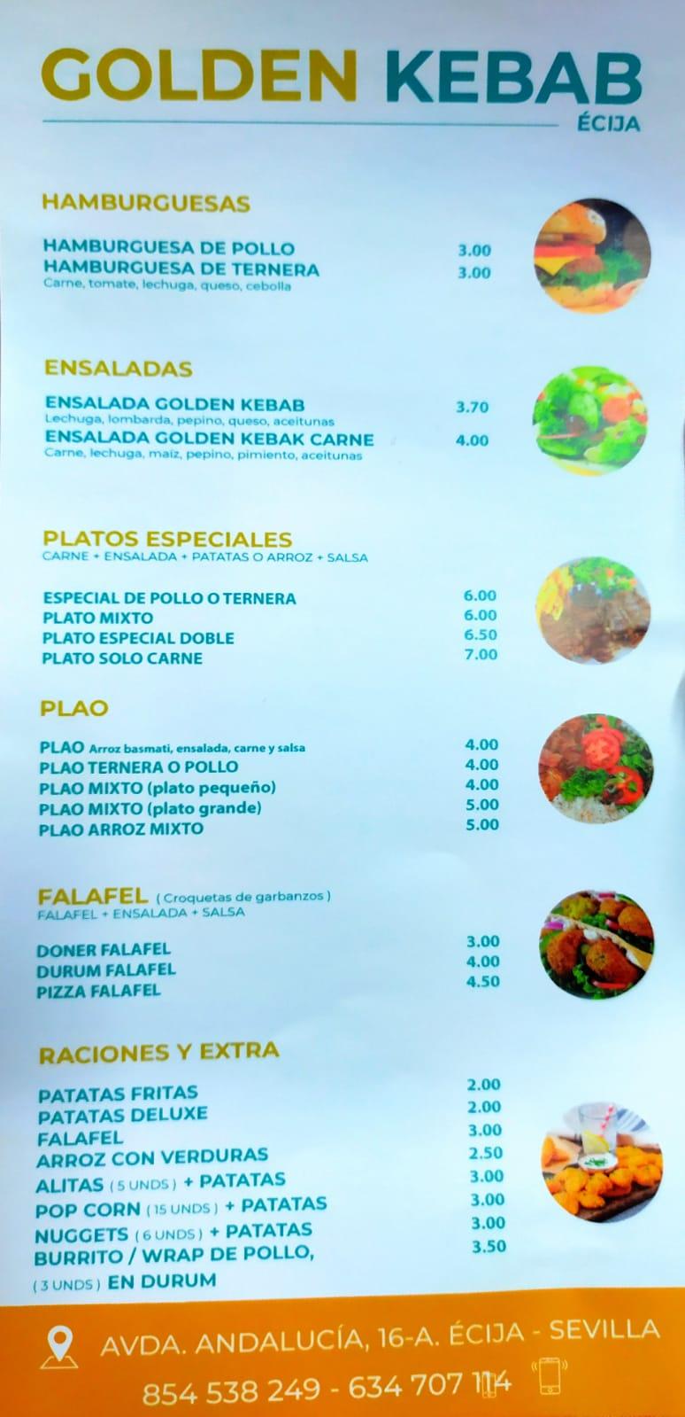 Menu at Golden Kebab Écija restaurant, Écija