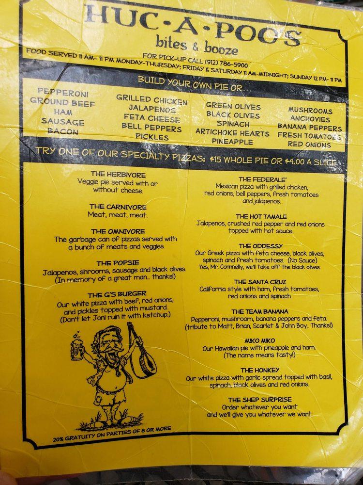 Menu at Huc-A-Poos Bites and Booze pub & bar, Tybee Island