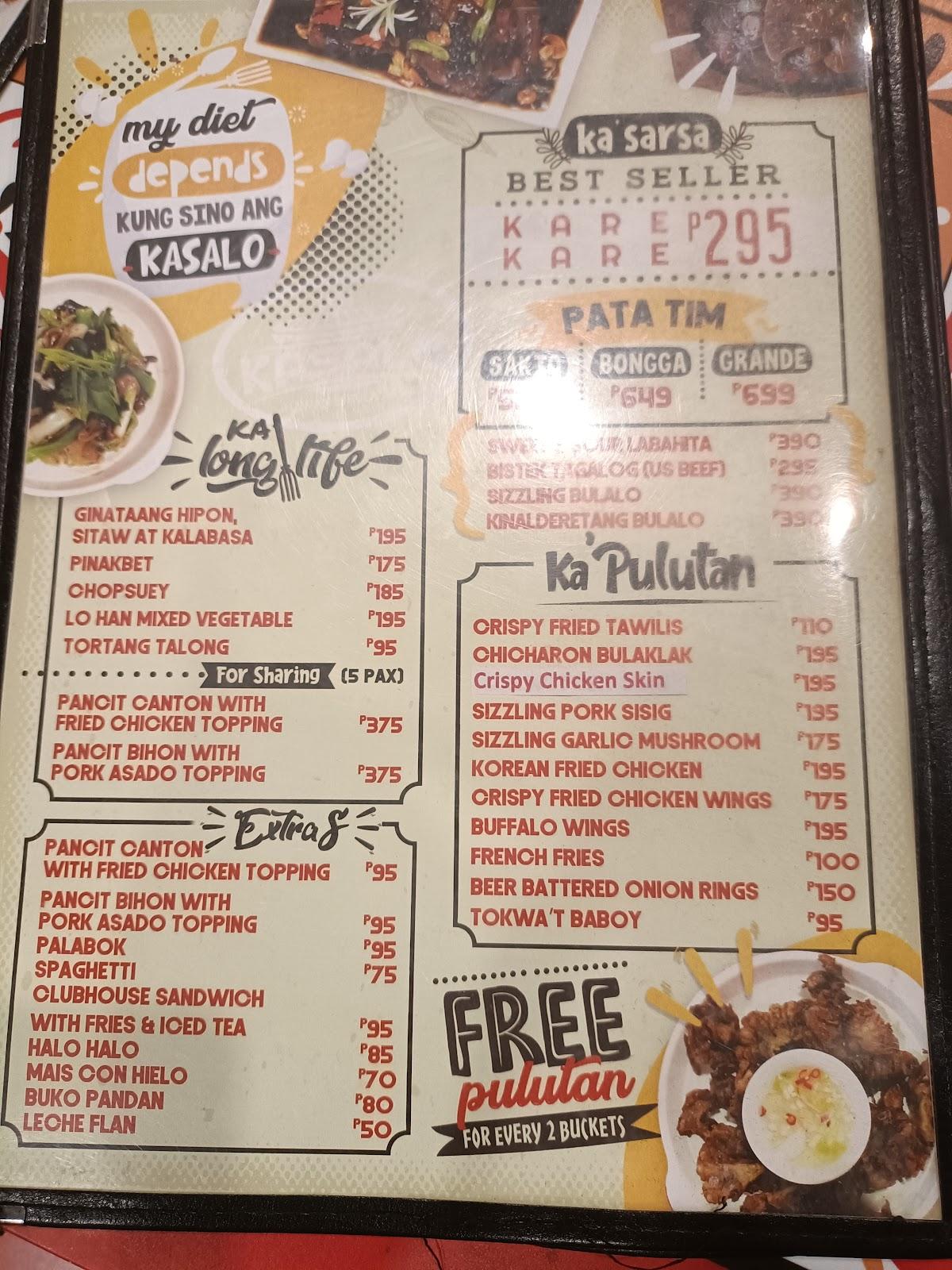 Menu at Kasalo Inihaw & Bulaluhan restaurant, Mandaluyong