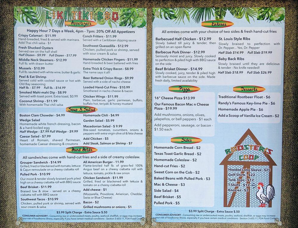 Menu at Liki Tiki BBQ, Naples