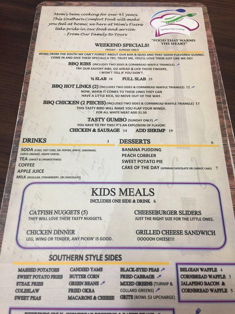 Menu at Mom's Fixins restaurant, Surprise