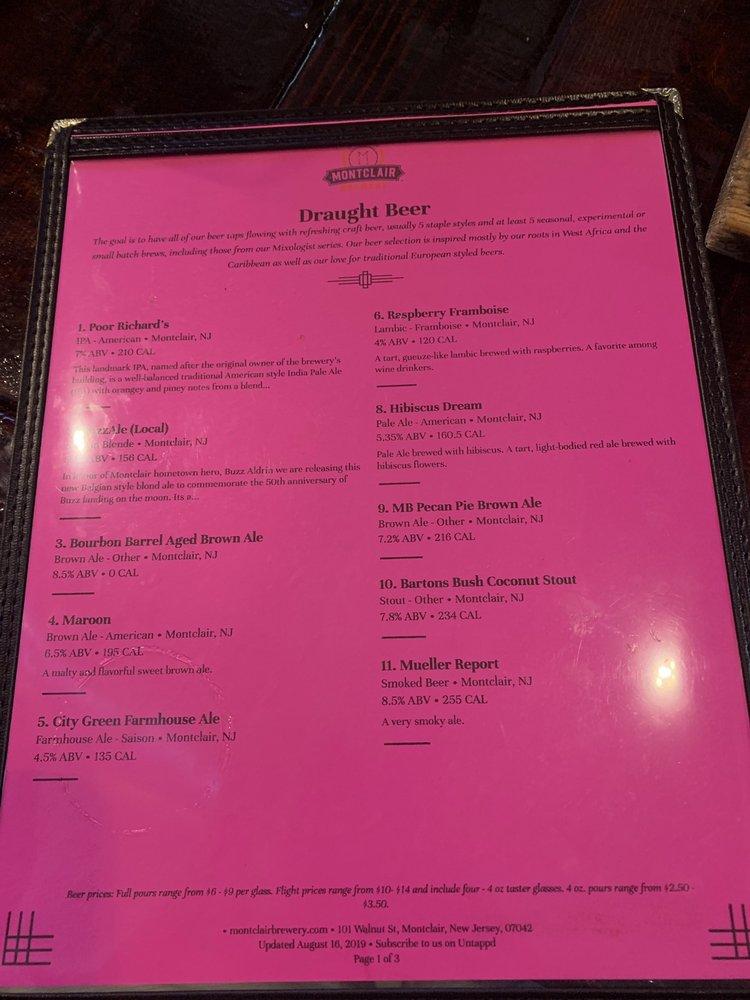 Menu at Montclair Brewery, Montclair, 101 Walnut St