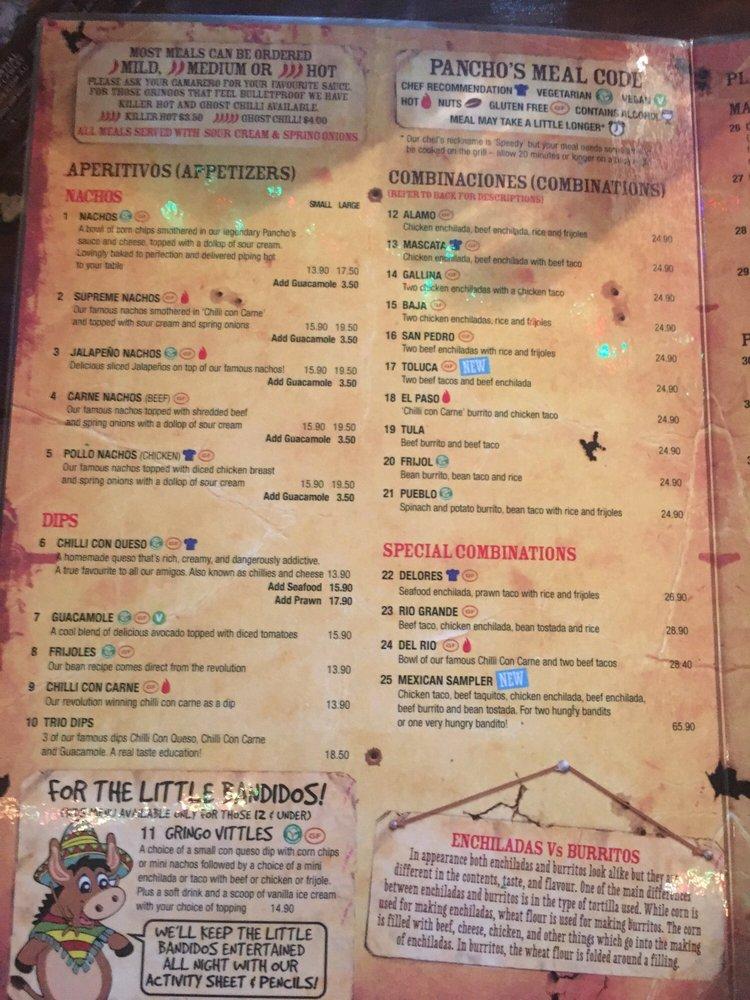 Carta de Pancho's Mexican Villa Restaurant, East Victoria Park, 885 ...