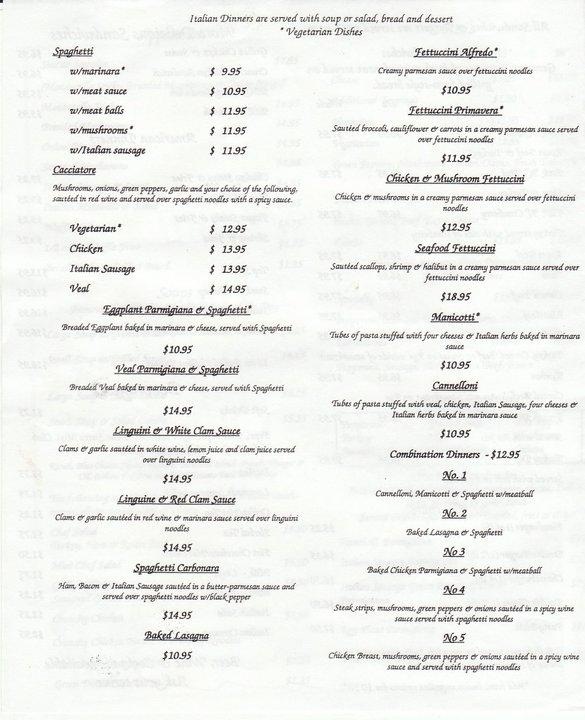 Menu at Cock & Bull Villa Roma restaurant, La Grande