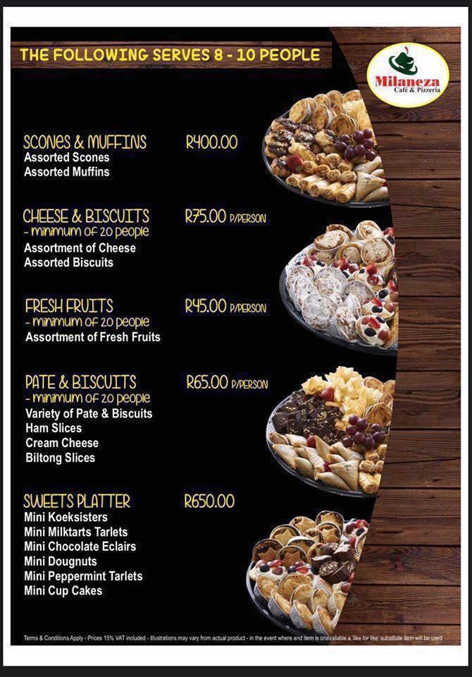 Speisekarte von Milaneza Water fall Mall cafe, Rustenburg