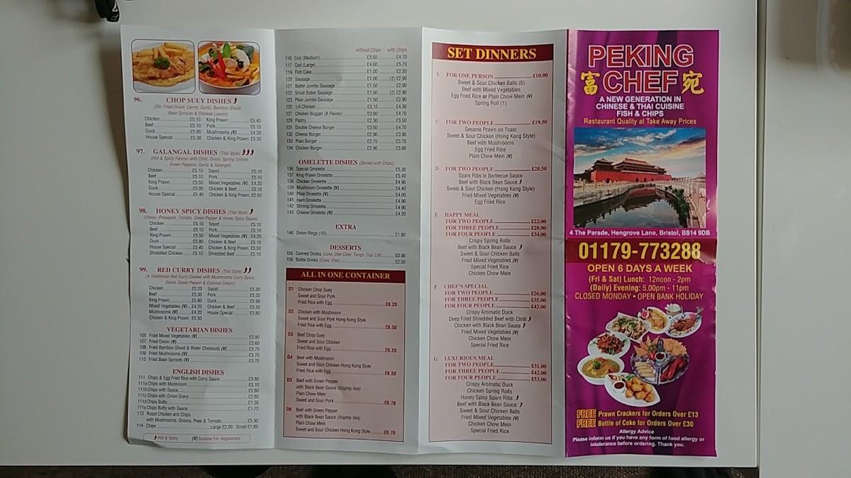 Menu at Peking Chef restaurant, Bristol, 4 Hengrove Ln