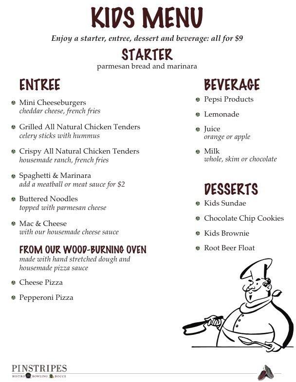 Menu at Pinstripes pub & bar, North Bethesda