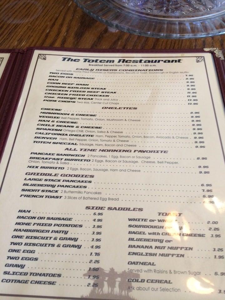 Menu at Totem Cafe, Lone Pine