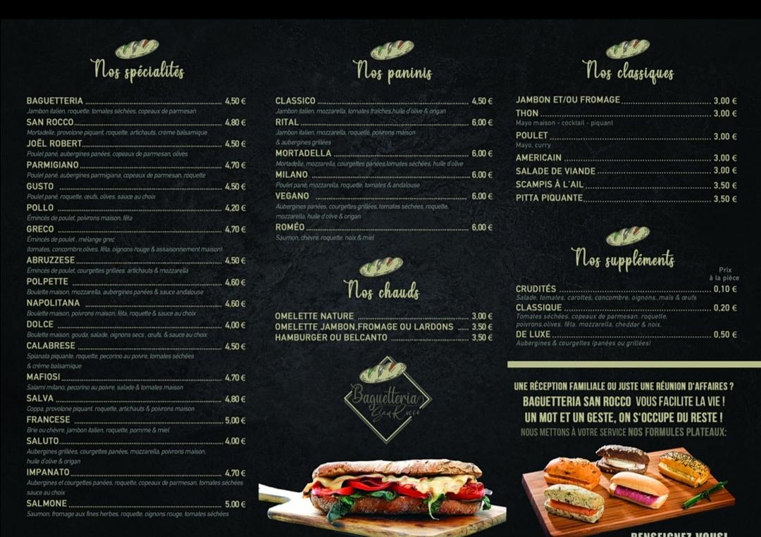 Menu au Baguetteria San Rocco, Châtelet