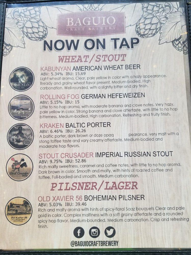 Menu at Baguio Craft Brewery restaurant, Baguio
