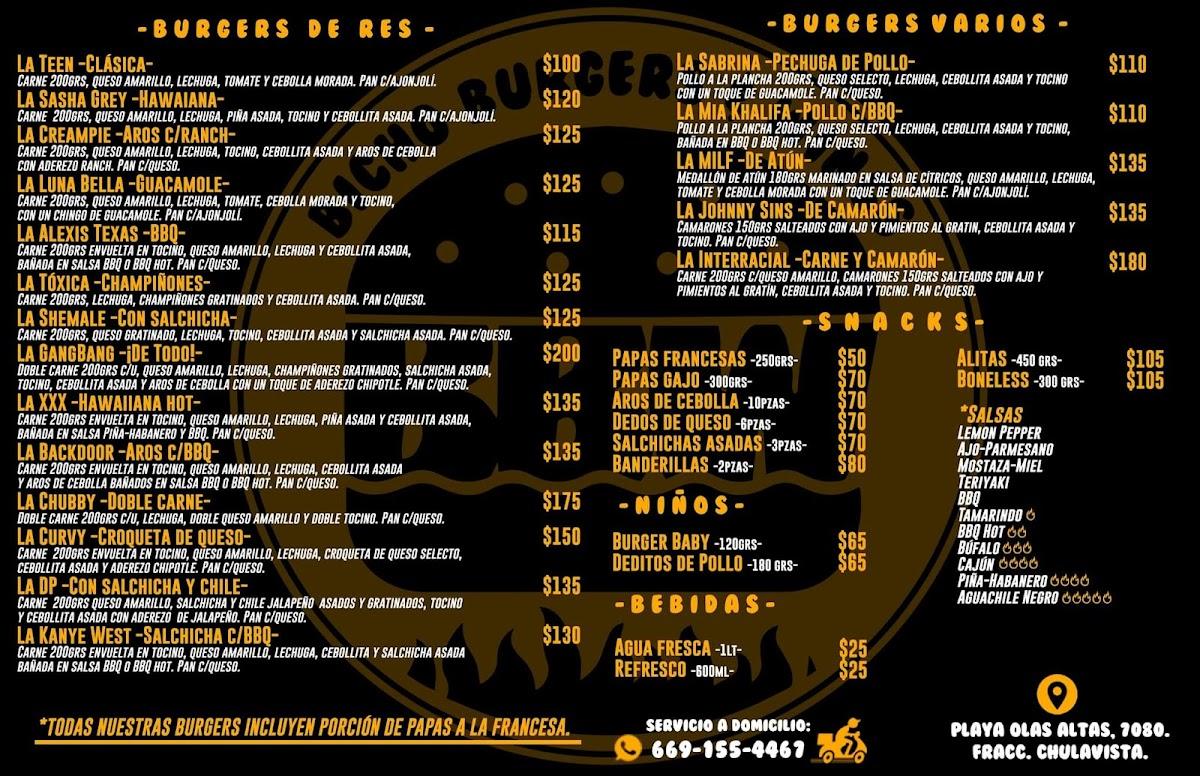 Menu at BBW Food and Chill restaurant, Mazatlán