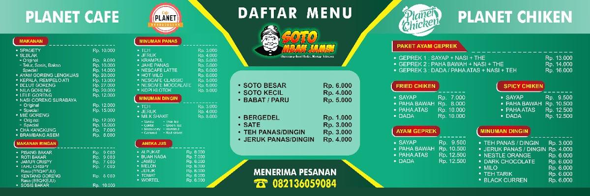 Menu at Cafe Planet, Tuko