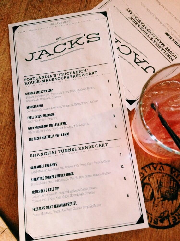 Menu at Dr. Jack's at the Rose Quarter pub & bar, Portland