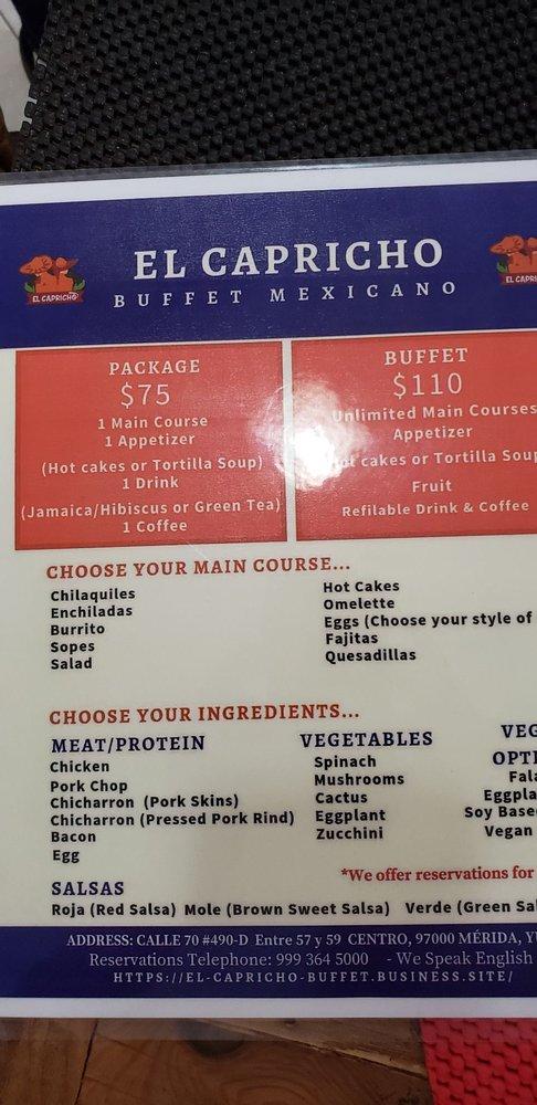 Menu at El Capricho Buffet restaurant, Merida, C. 61 #511