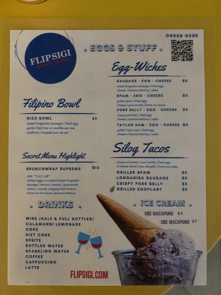 Menu at Flip Sigi restaurant, Jersey City