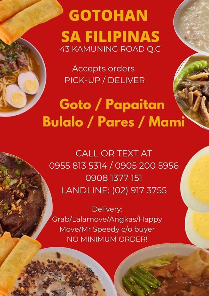 Menu at Gotohan Sa Filipinas restaurant, Quezon City