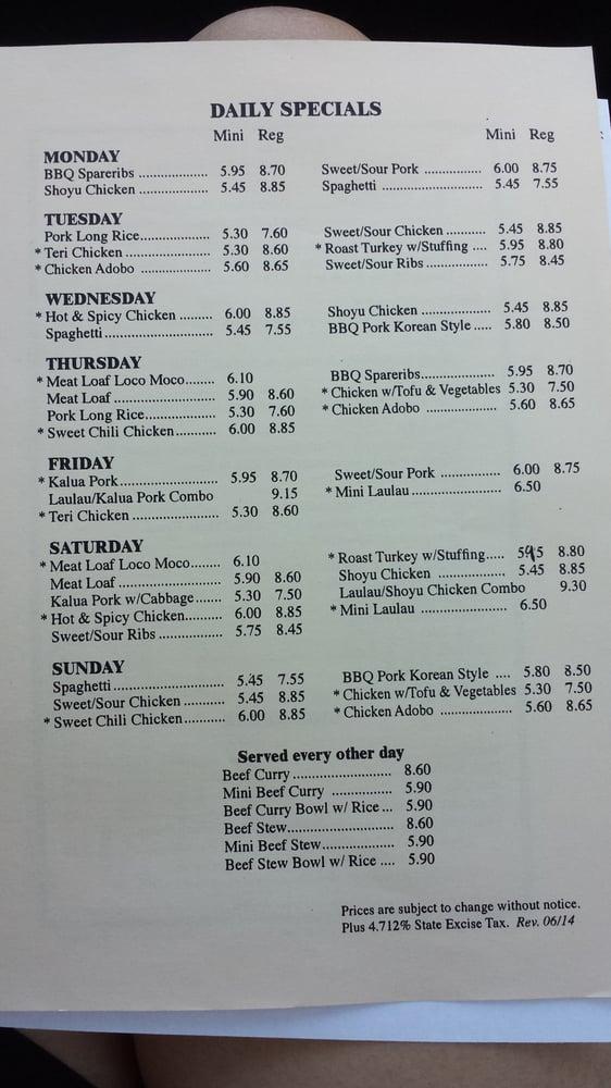 Menu at Grace's Inn restaurant, Aiea, 98-820 Moanalua Rd