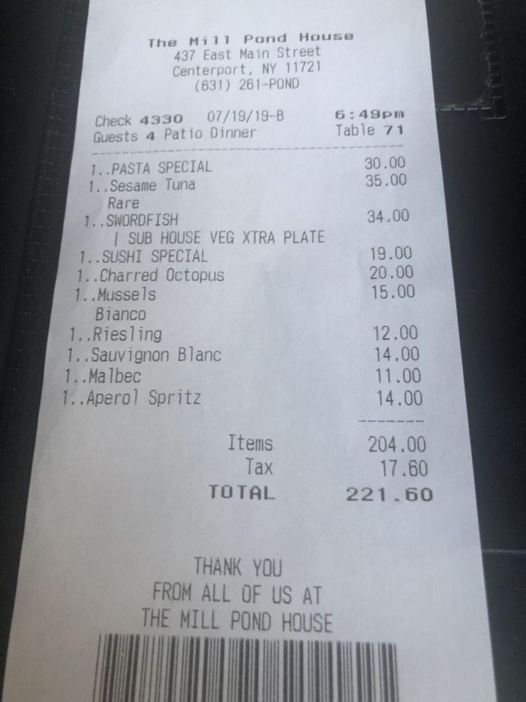 Menu at Mill Pond House steakhouse, Centerport