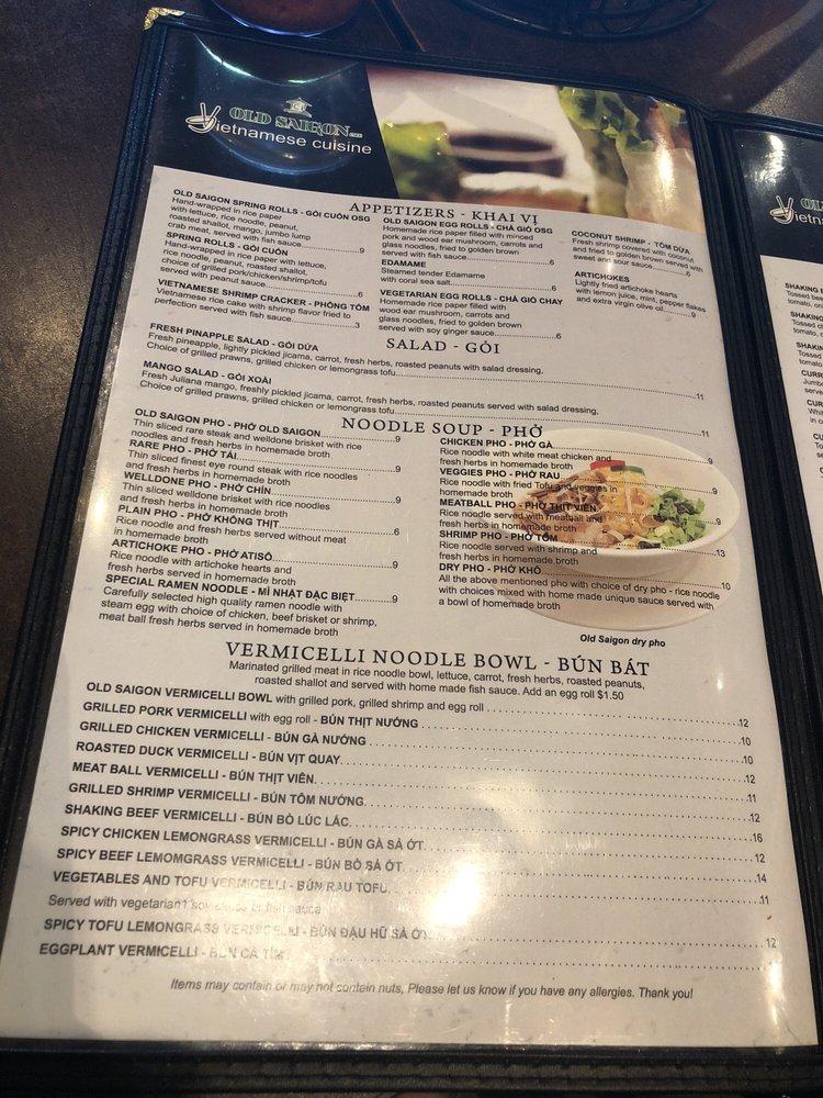 Menu at Old Saigon Cafe, Houston