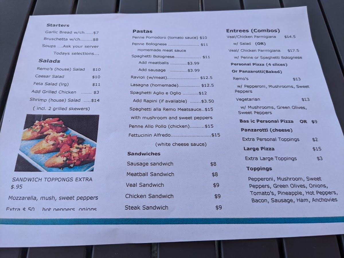 Menu at Remo's Place Ltd pizzeria, Toronto