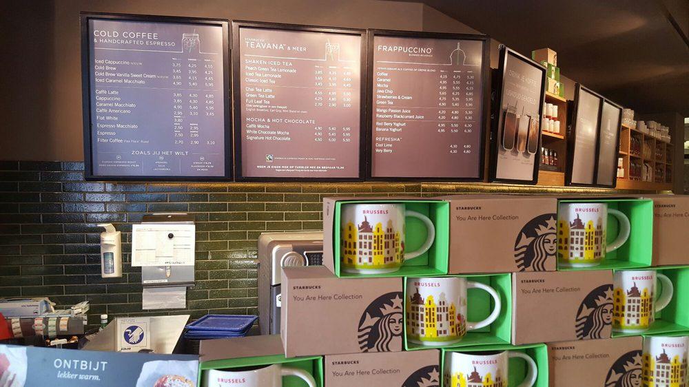 Menu at Starbucks, Antwerp, Koningin Astridplein 27