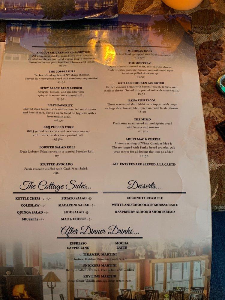Menu at The Cottage at Mirror Lake Inn cafe, Lake Placid, 77 Mirror Lake Dr