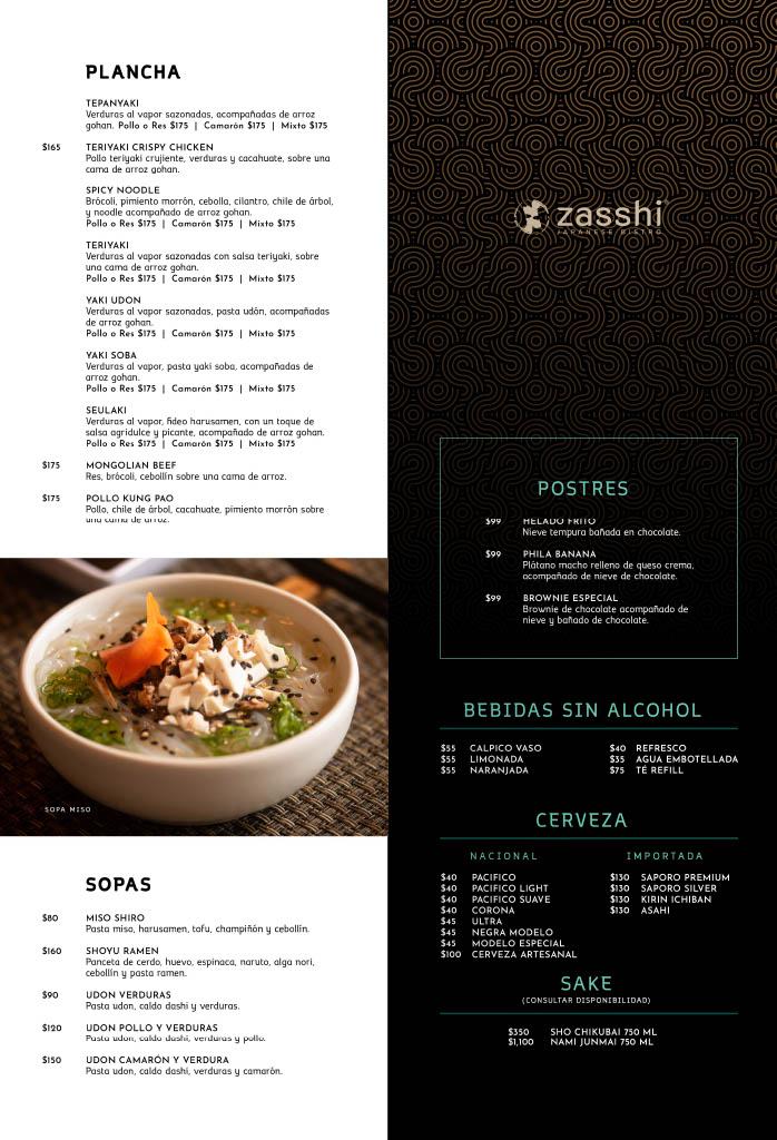 Carta del restaurante Zasshi Japanese Bistro Culiacán, Culiacán Rosales
