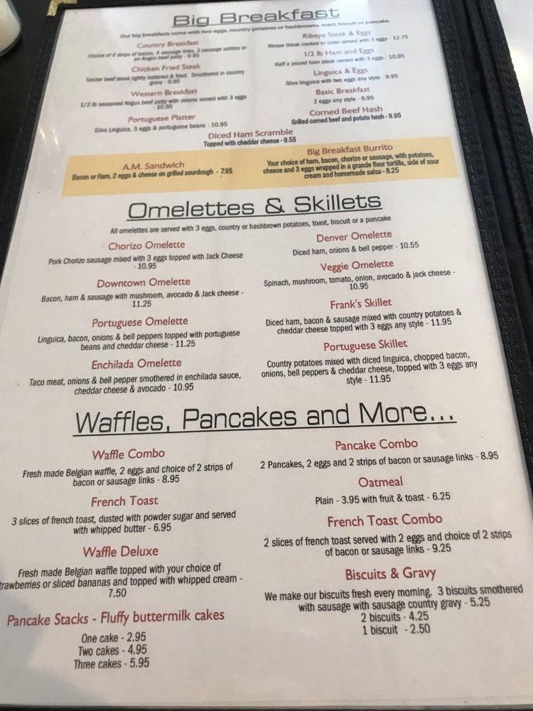Menu at Frank's Downtown Café cafe, Manteca