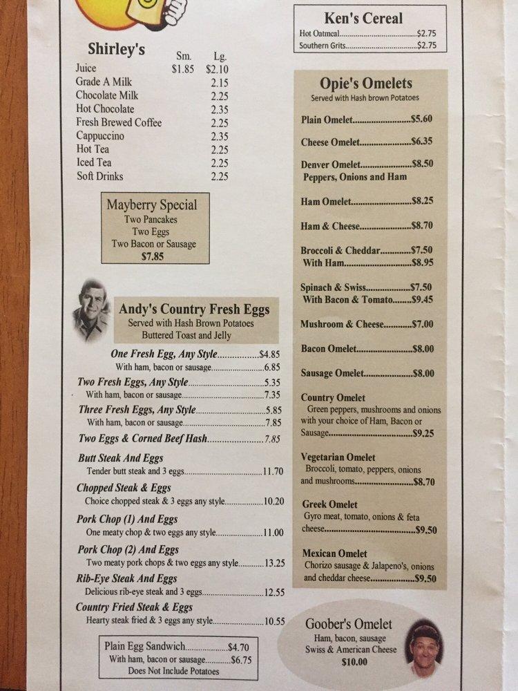Menu at Mayberry Junction restaurant, Manteno