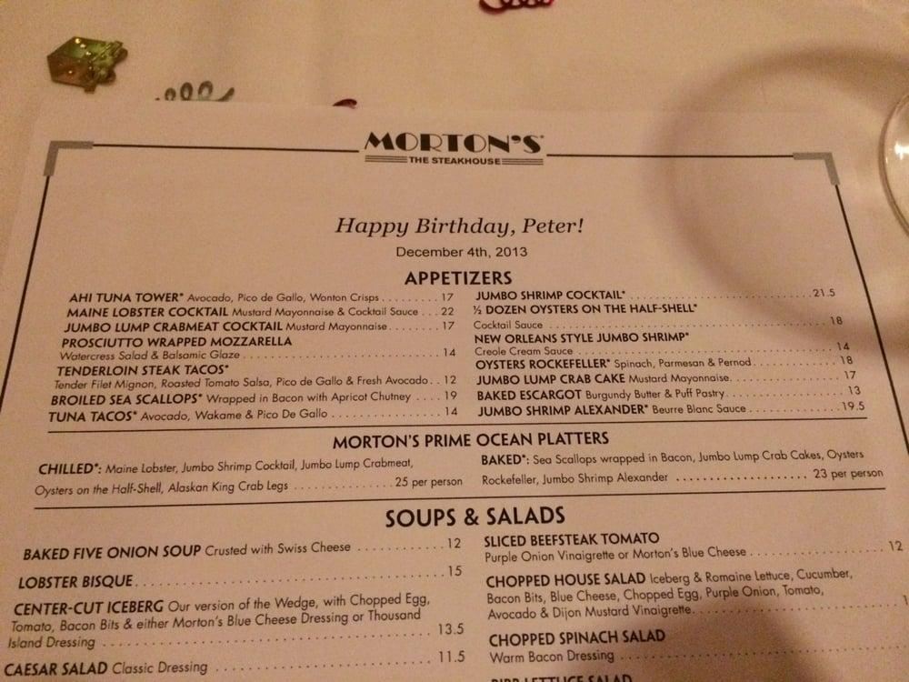 Menu at Morton's The Steakhouse, San Jose