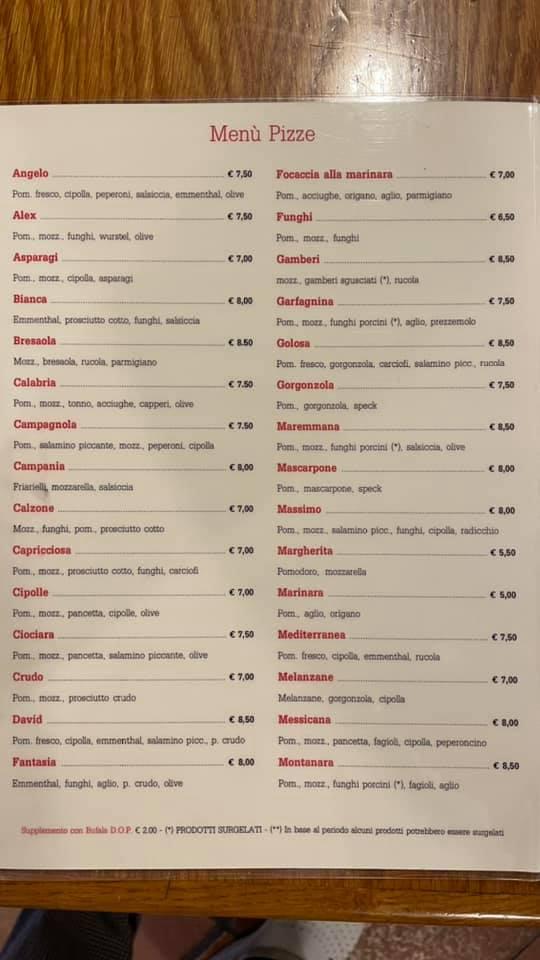 Menu at Pub 2a pizzeria ristorante, Pisa