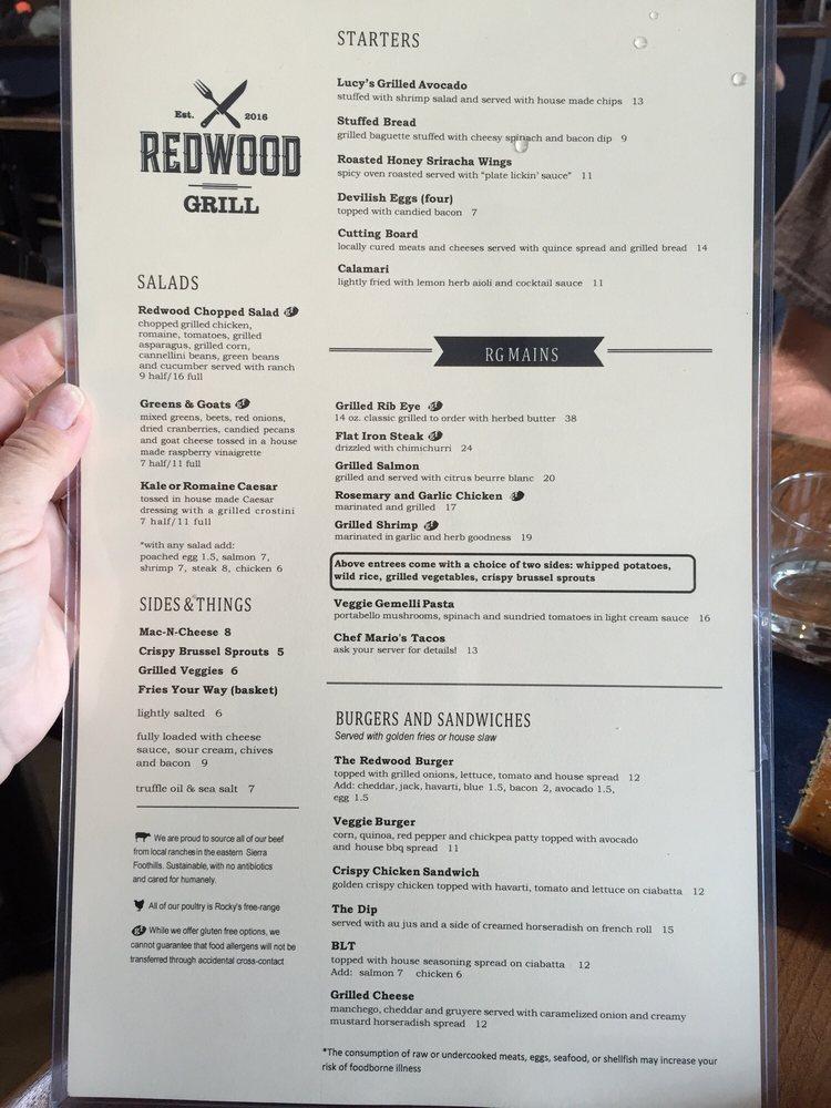 Menu at Redwood Grill pub & bar, Redwood City, 356 Woodside Plz