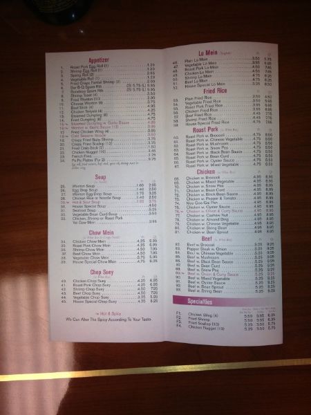 Menu at Ruby Cafe, Bethlehem