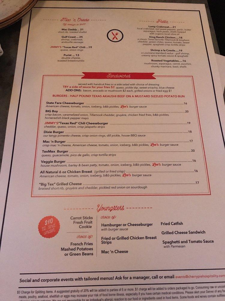 Carta de State Fare Kitchen & Bar, Houston