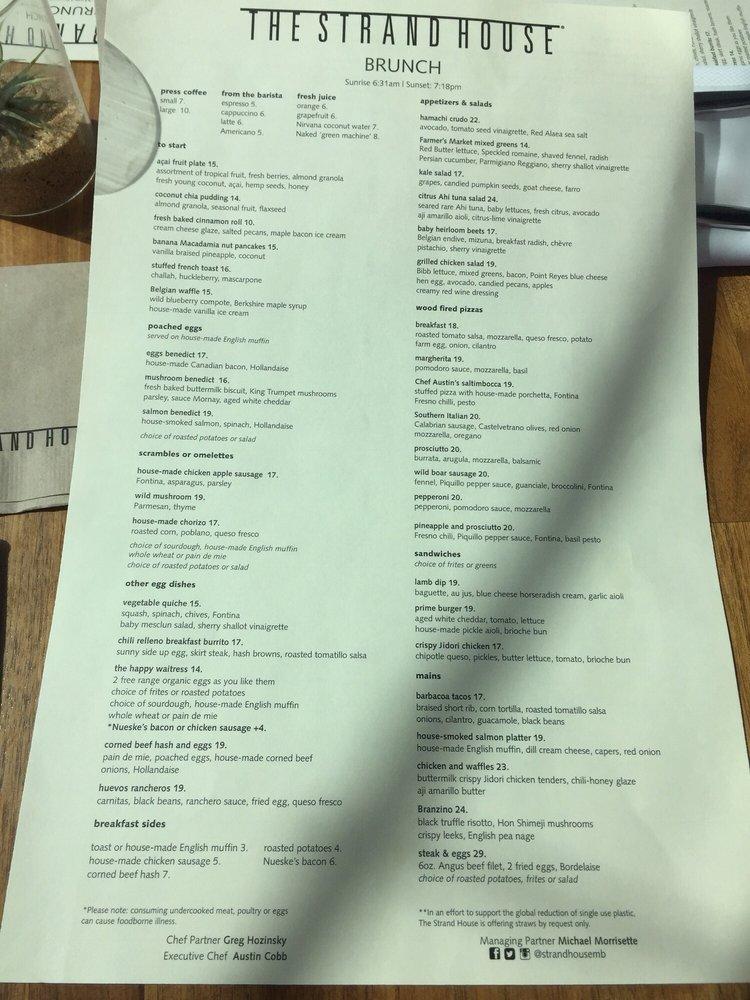 Menu at The Strand House pub & bar, Manhattan Beach