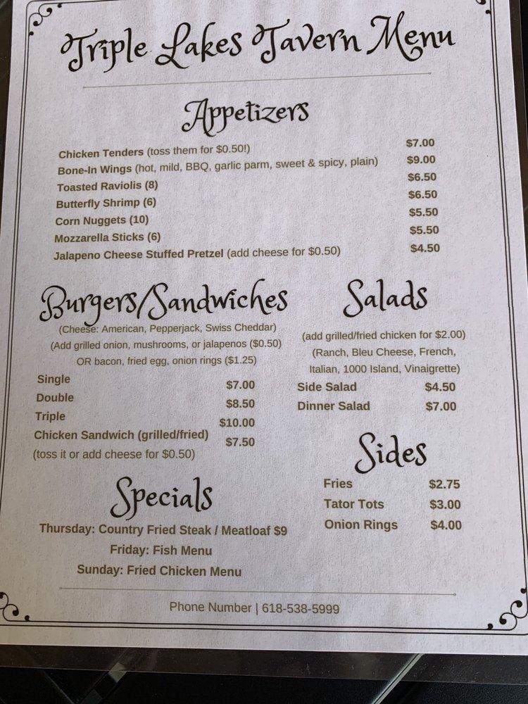 Menu at Triple Lakes Tavern pub & bar, Dupo
