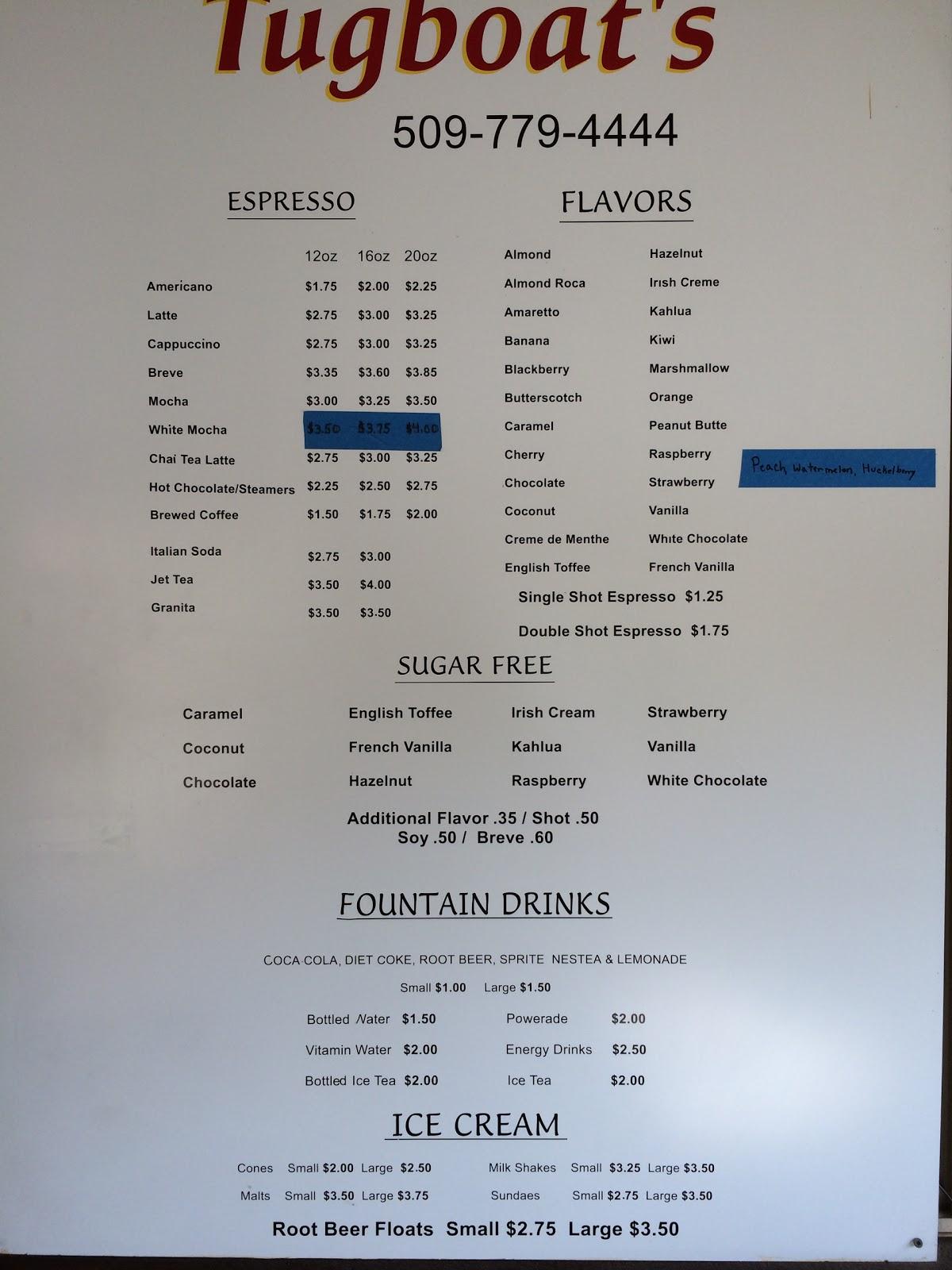 Menu at Tugboats restaurant, Curlew