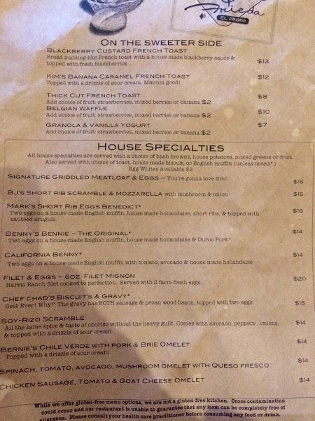 Menu at Wilma & Frieda's Cafe, Palm Desert